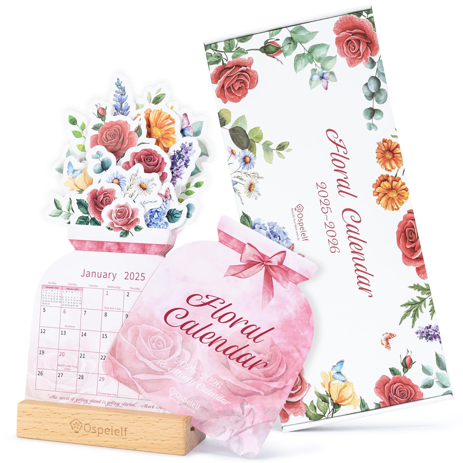 Snapklik.com : Floral Desk Calendar 2025-2026, Mini Pink Standing ...