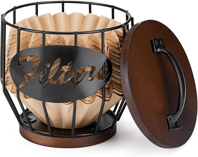 Amazon.com: Yangbaga Coffee Filter Holder with Wood Lid,Wood and Metal ...