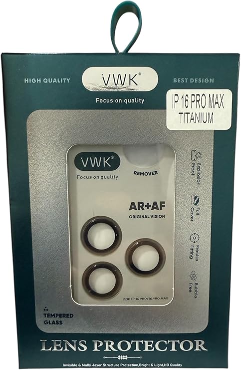 VWK Stainless steel camera glass [AR+AF camera glass) for iphone 16 pro ...