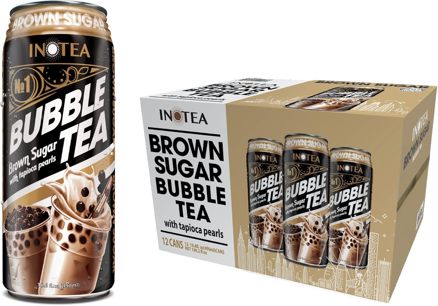 (Pack of 12) INOTEA Bubble Tea Brown Sugar Flavor. Ready to Drink in a ...