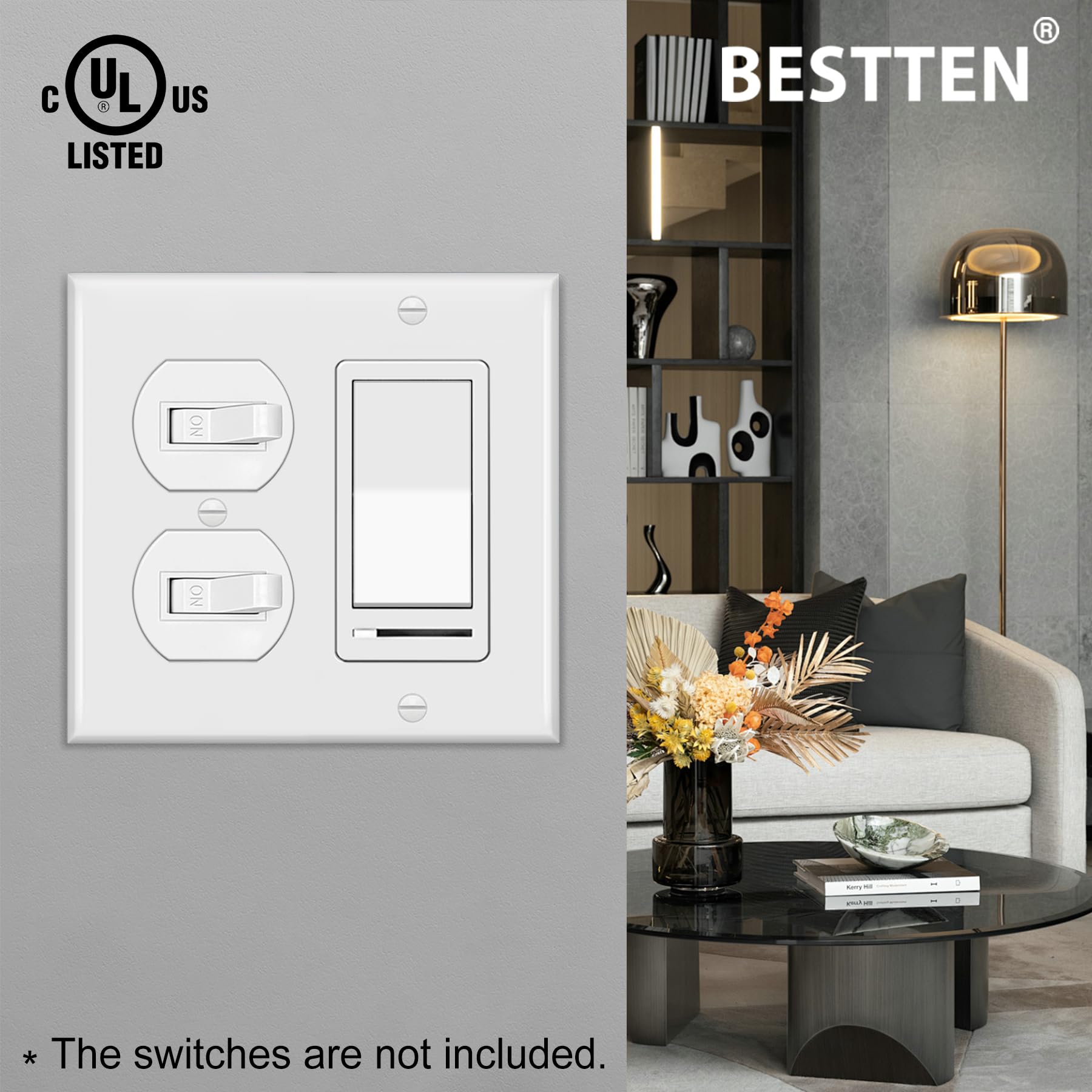 Snapklik.com : 2 Pack BESTTEN 2-Gang Combination Light Switch Wall Plate