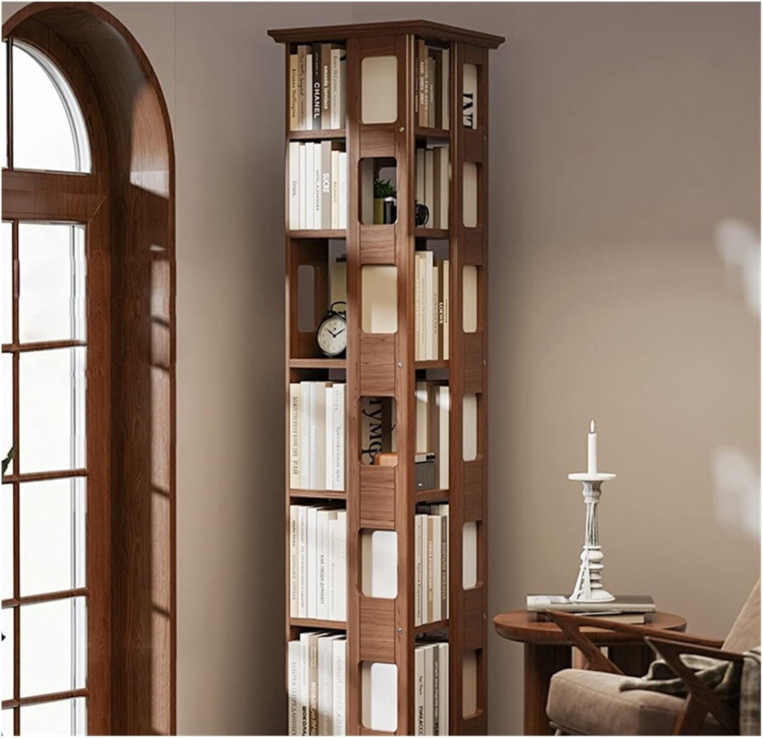 Amazon.com: KIRANDY Solid Wood Rotating Bookshelf, 360-degree Bookcase ...