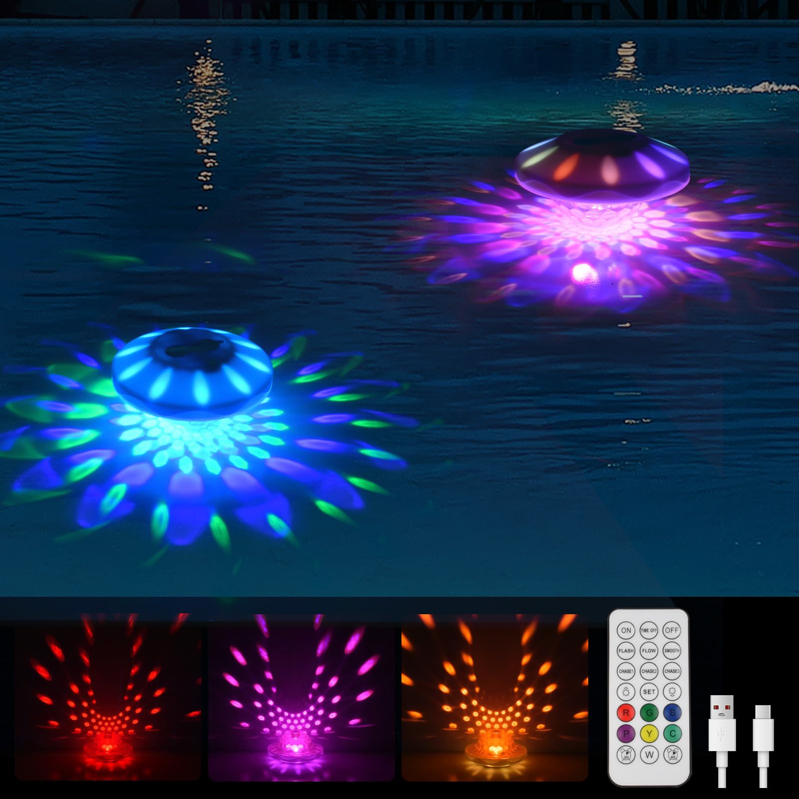 Amazon.com: Tiudbeu Floating Pool Lights, Rechargeable Pool Lights with ...