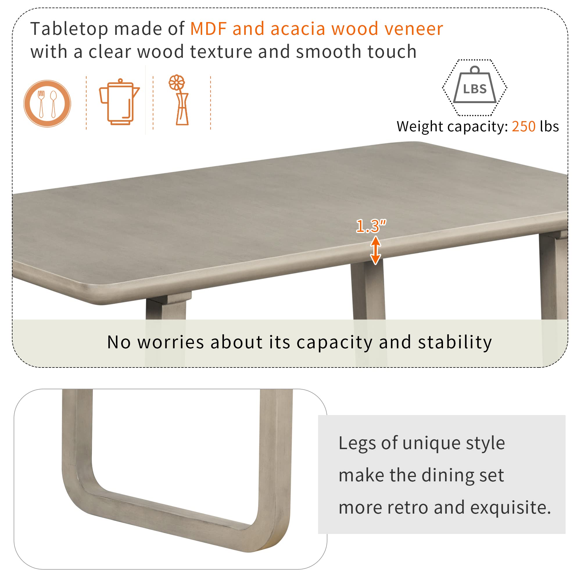 GLORHOME 6-Piece Retro-Style Set Table, 4 Upholstered Chairs & Bench ...