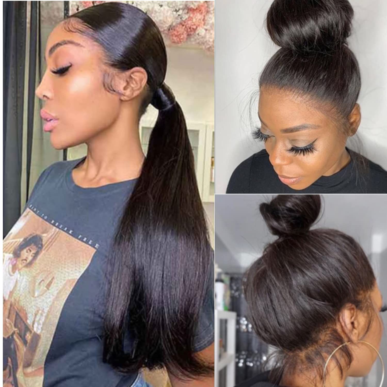 Amazon.com : Qmaple 360 Lace Front Wigs Human Hair Pre Plucked Straight ...