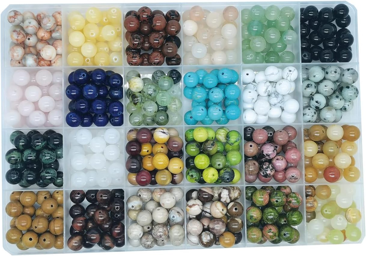 Amazon.com: 504pcs 8mm Natural Round Stone Beads Gemstone Beading Hole ...