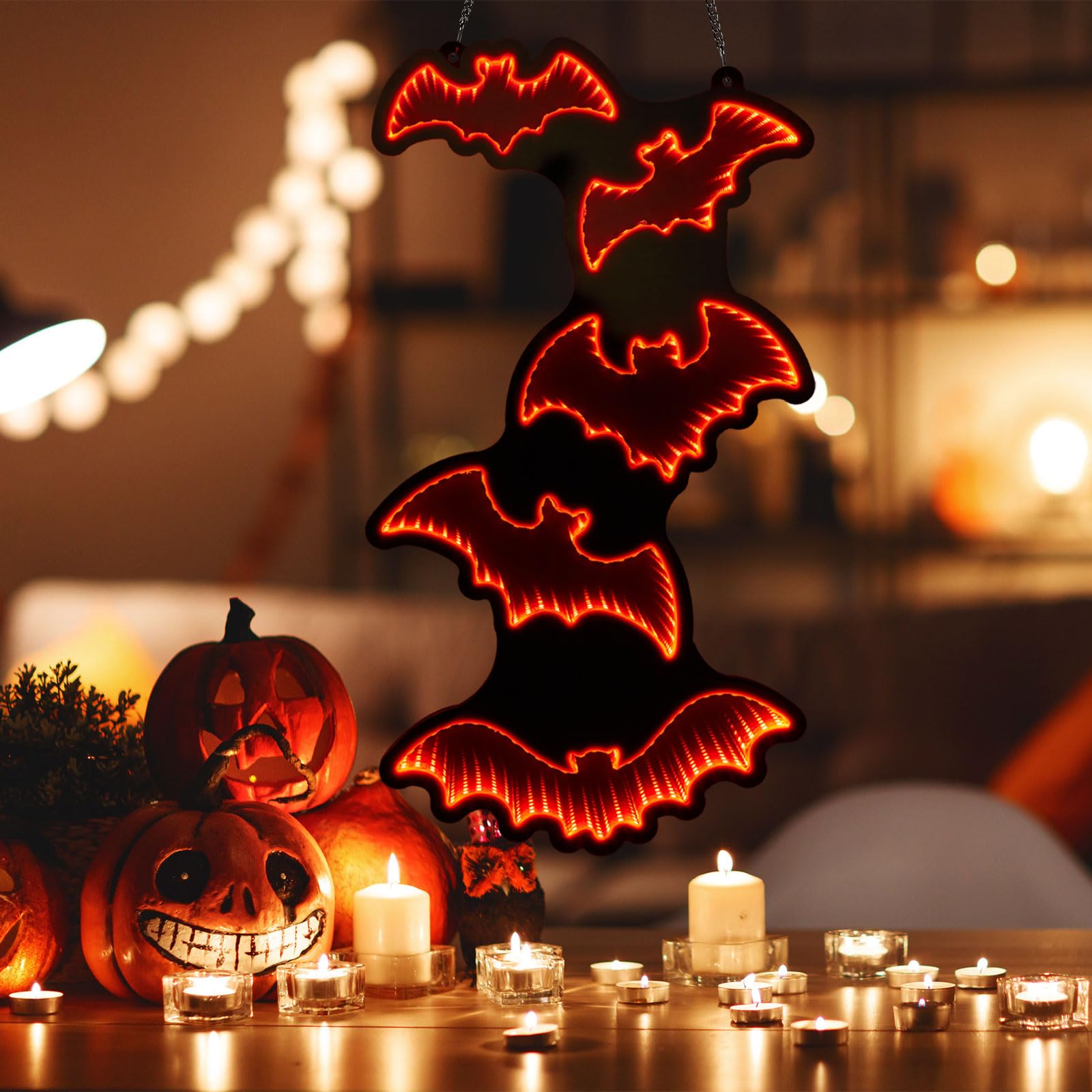 Snapklik.com : Halloween Bat LED Sign, 3D Infinity Mirror Light ...