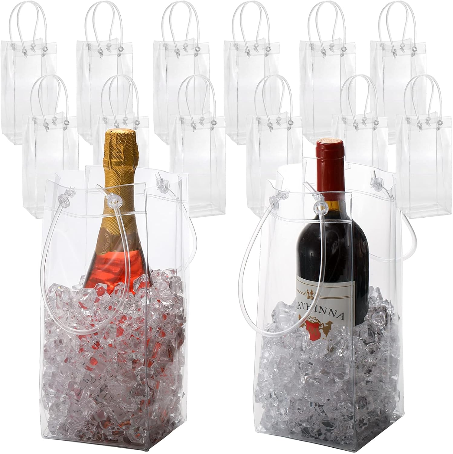 Frcctre 12 Pack Ice Wine Bag, Portable Collapsible PVC Wine Pouch ...