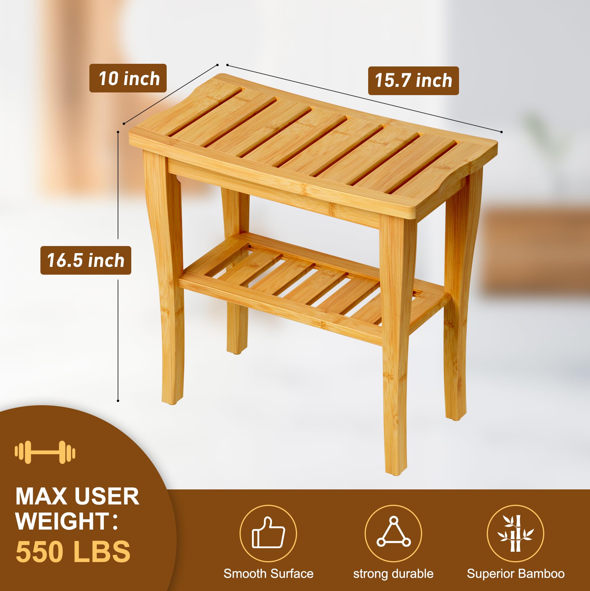 Greenual Bamboo Shower Bench 2-Tier Spa Shower Stool for Inside Shower ...