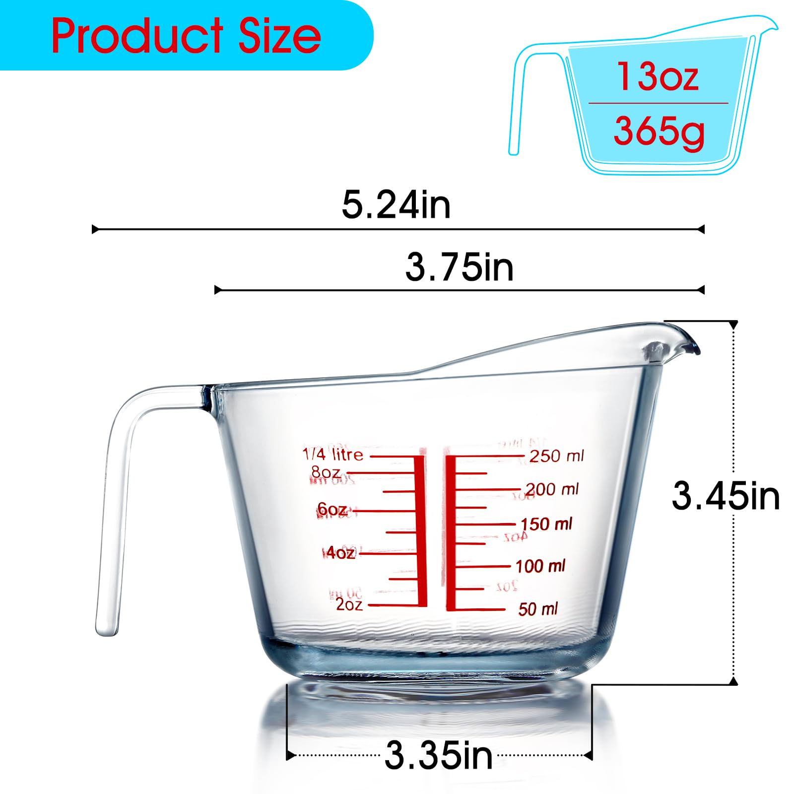 Snapklik.com : 8oz (1-Cup) Glass Measuring Cup, Heighten Spout For Easy ...