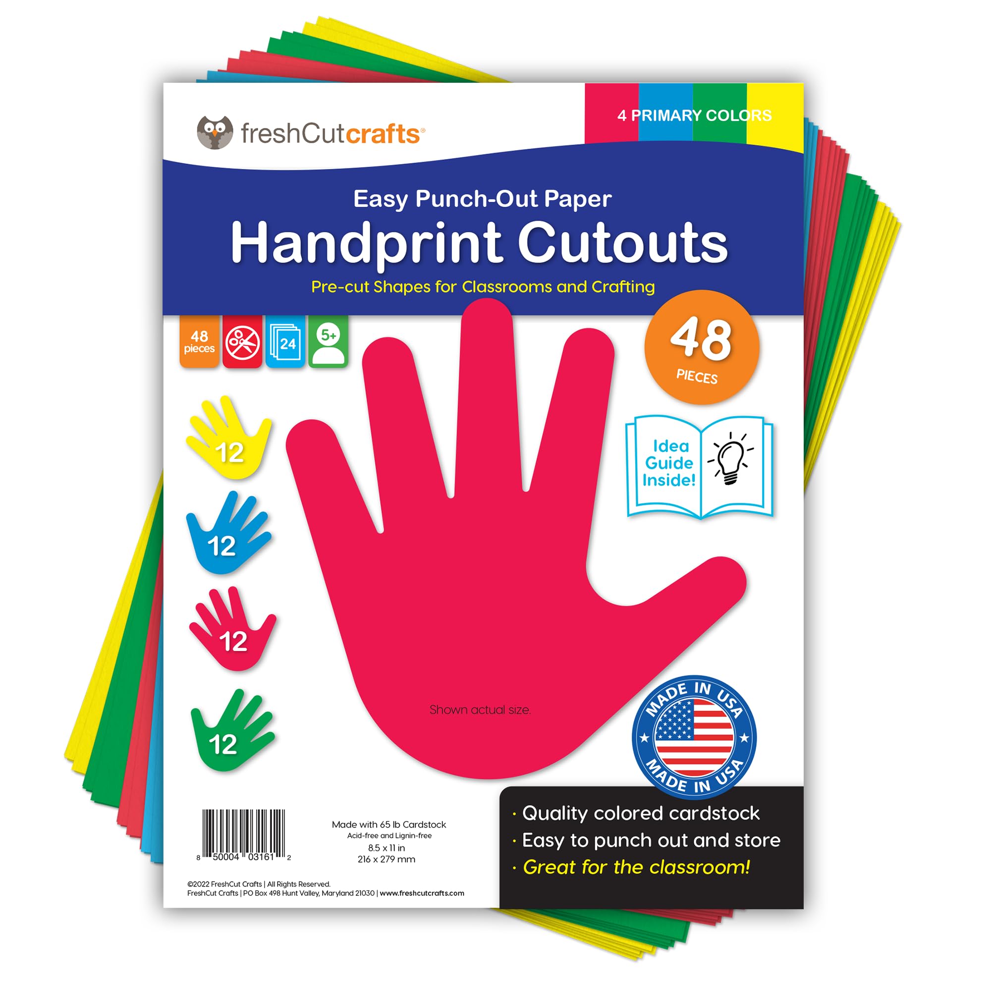 Amazon.com: 48 Piece Handprint Primary Cutouts with IDEA Guide, US Made ...