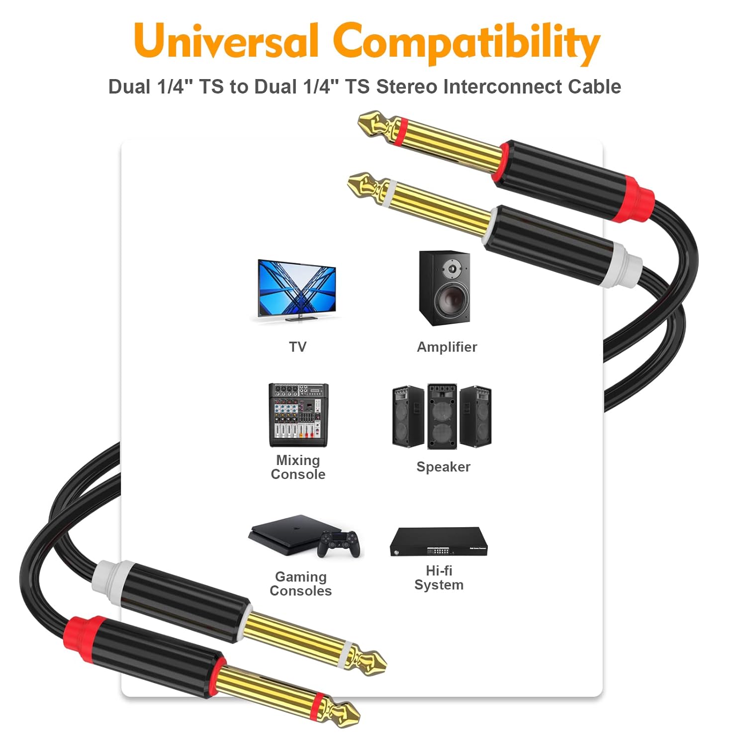 HOSONGIN Dual 1/4 inch TS to Dual 1/4 inch TS Stereo Interconnect ...