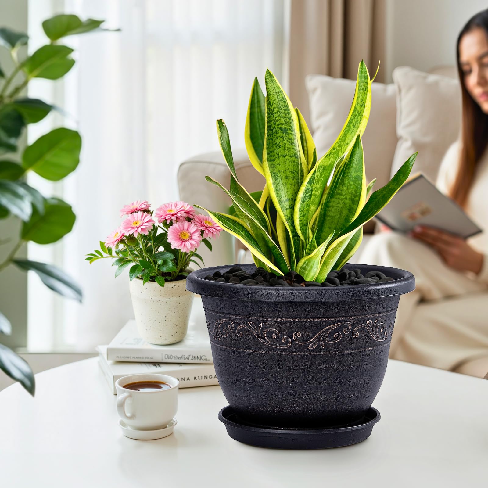 Snapklik.com : QCQHDU 12 Inch Retro Plant Pots, 3 Pack Plastic Planters ...