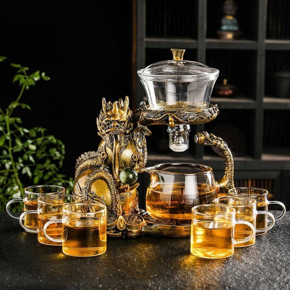 Amazon.com | Glass Teapot Set with Infuser Semi Automatic Dragon Tea ...