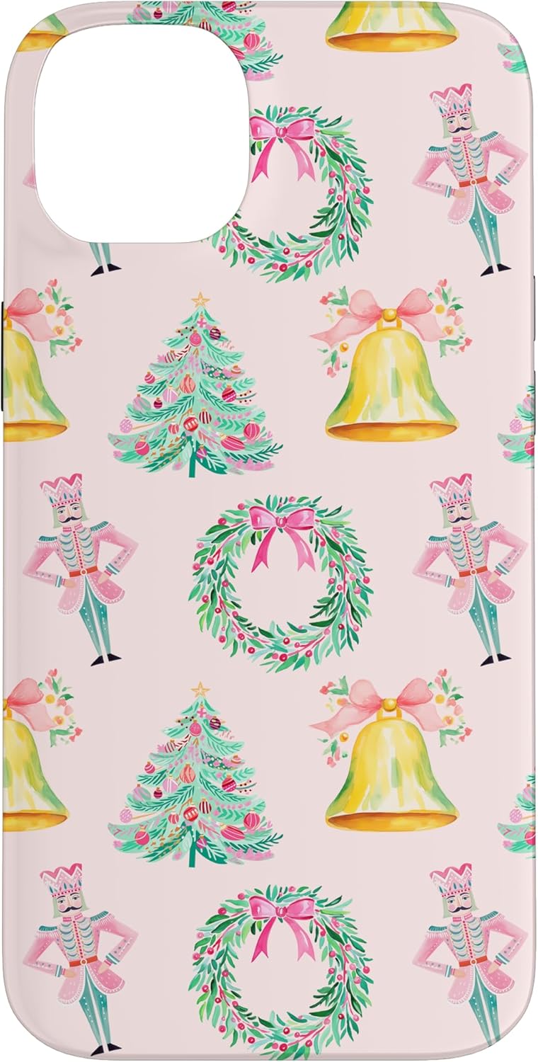 Amazon.com: iPhone 14 Plus Preppy Pink Christmas Nutcracker Print Case ...