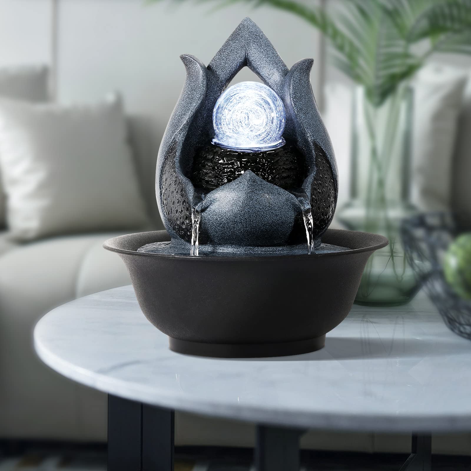 WICHEMI Indoor Water Fountain Tabletop Fountains with LED Rolling Ball ...