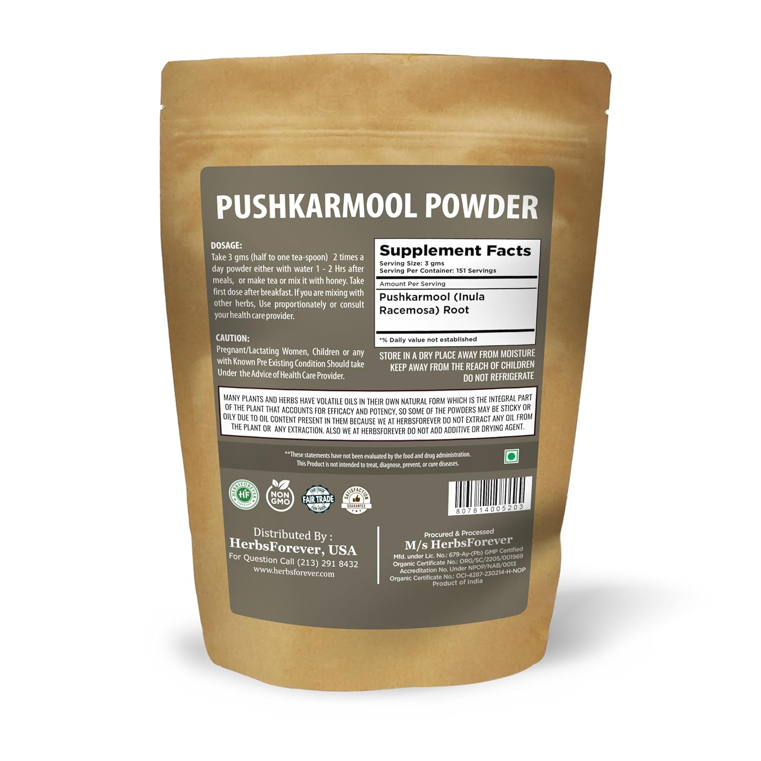 Pushkarmool Powder Inula racemosa Non GMO, Vegan 454 Gramas – Herbal ...