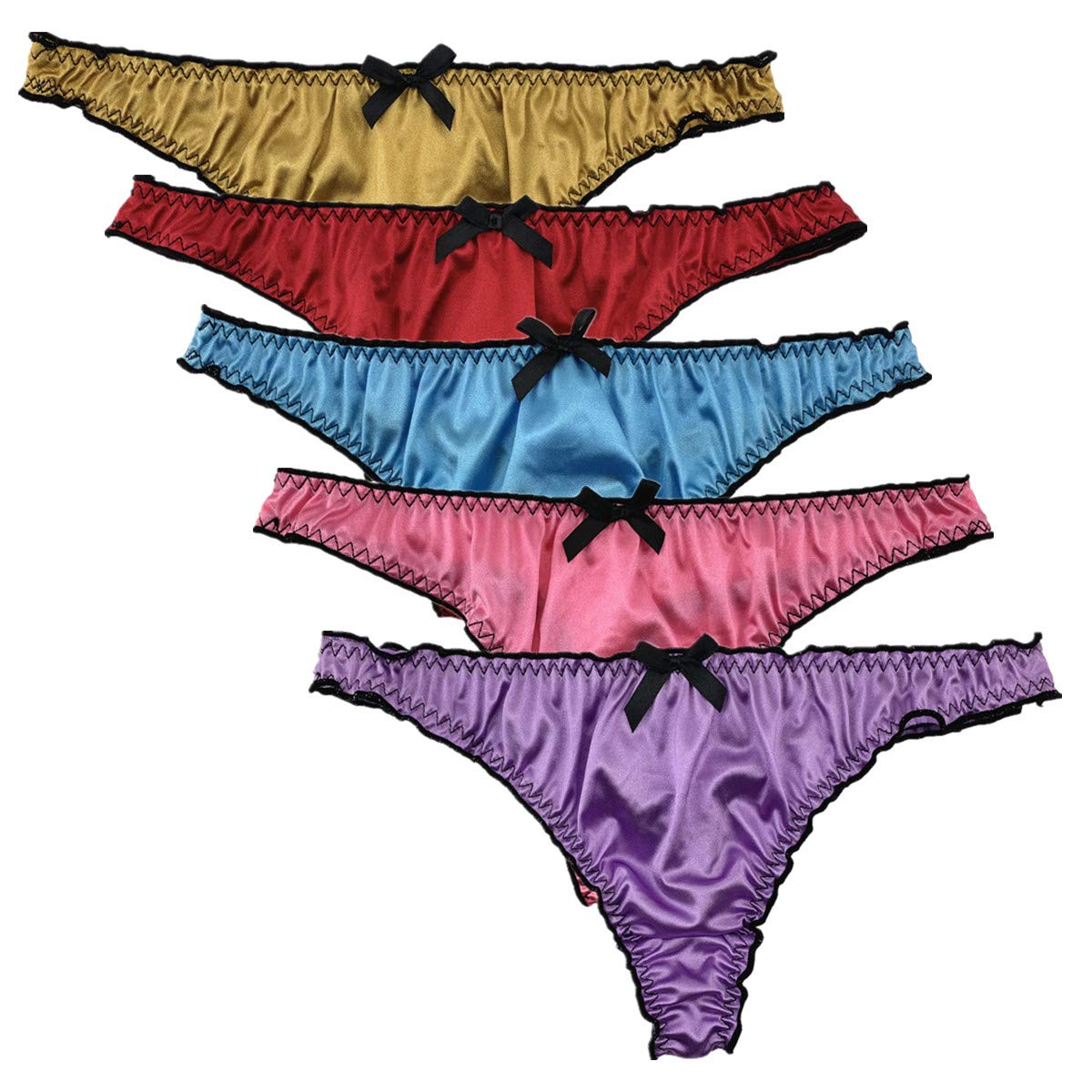 Buy 5 Pack Women's Satin G-String Panties Ruffle Frilly Thongs ...