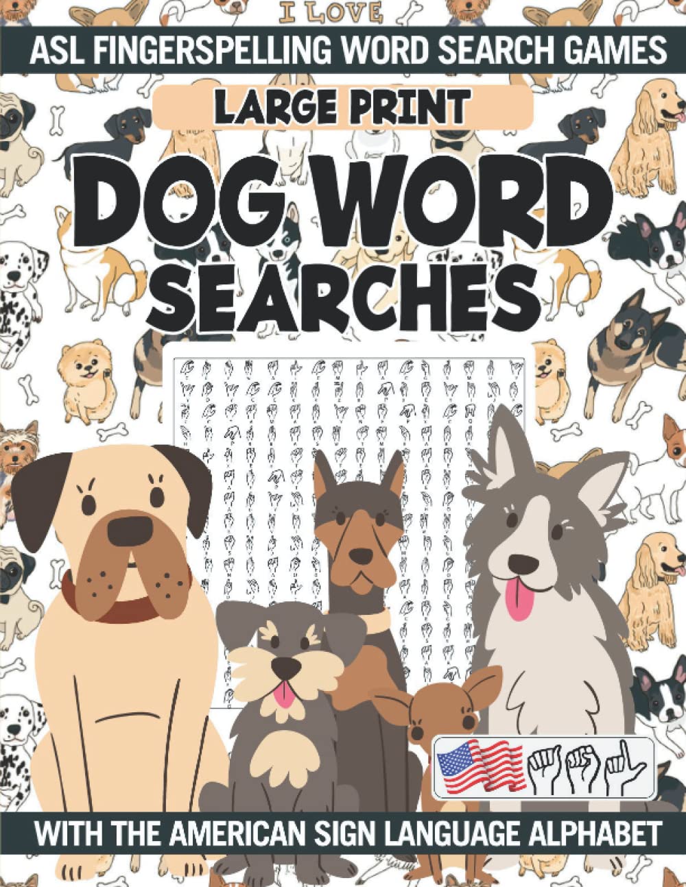 ASL Fingerspelling Word Search Games: Funny Dog Mom Activity Book, Word ...