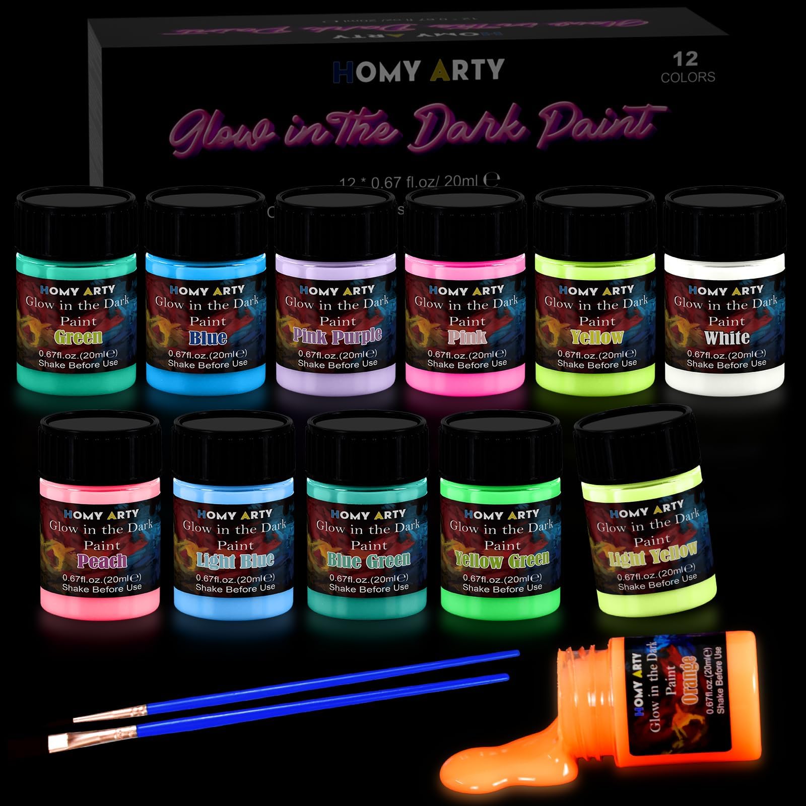 Amazon.com: Roizefar Glow in the Dark Paint, 10 Colors Acrylic Textile ...