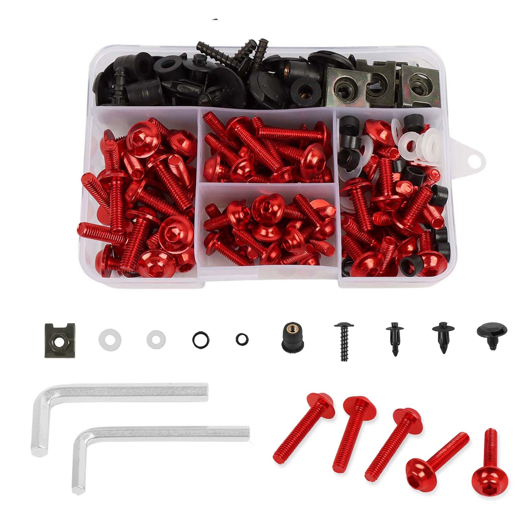 Amazon.com: CHIFUN Motorcycle Fairing Bolt Kit Red M5 M6 Aluminum ...