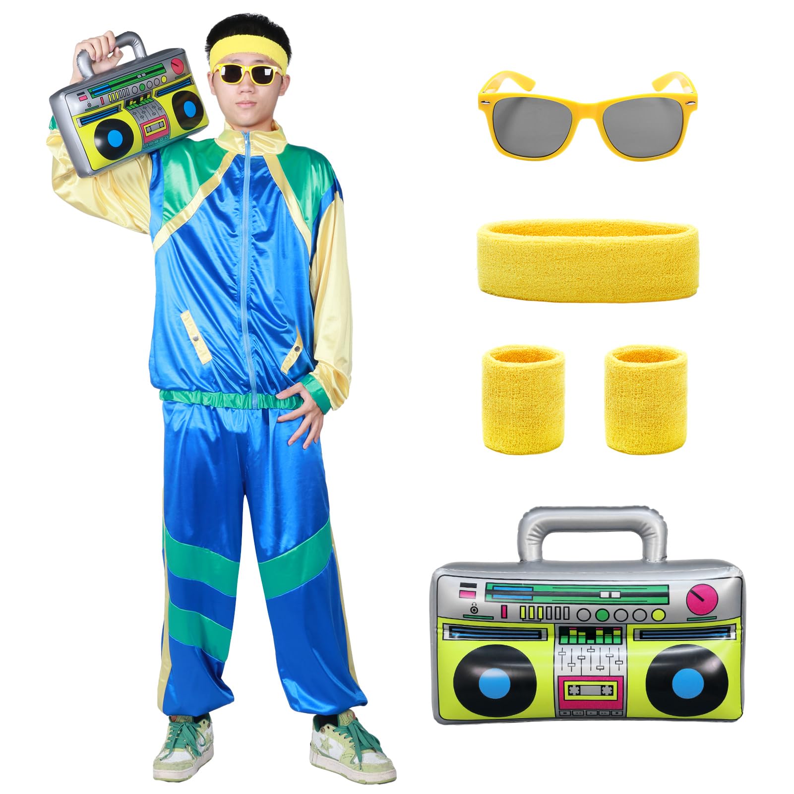 Alaiyaky 80s Tracksuit Costume Retro 90s Hip Hop Costumes Shell Suit ...