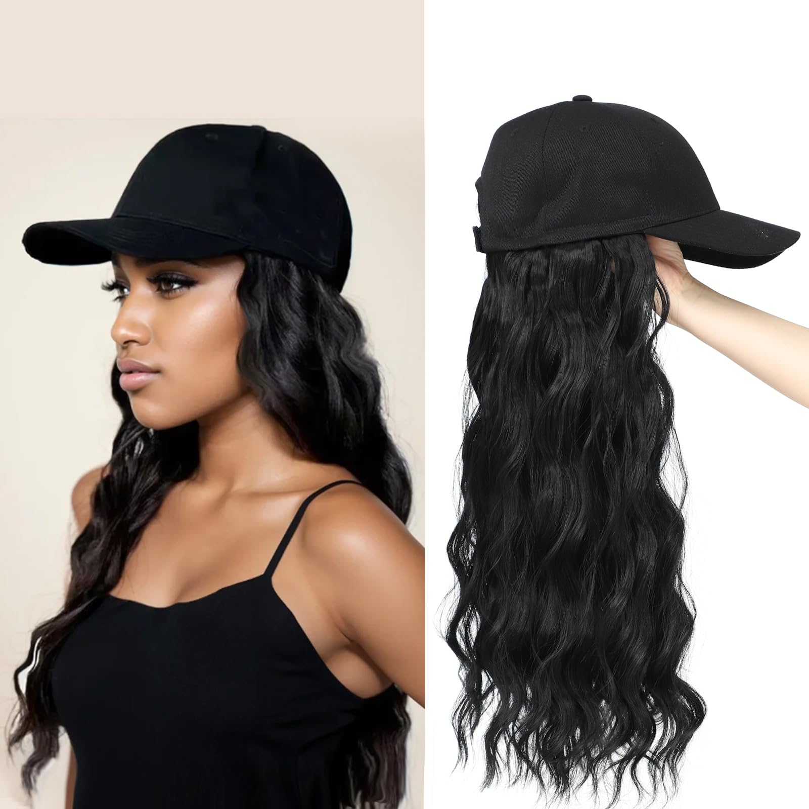 Amazon.com : Yunkang Baseball Cap Wig Natural Wave Hair Extensions With ...