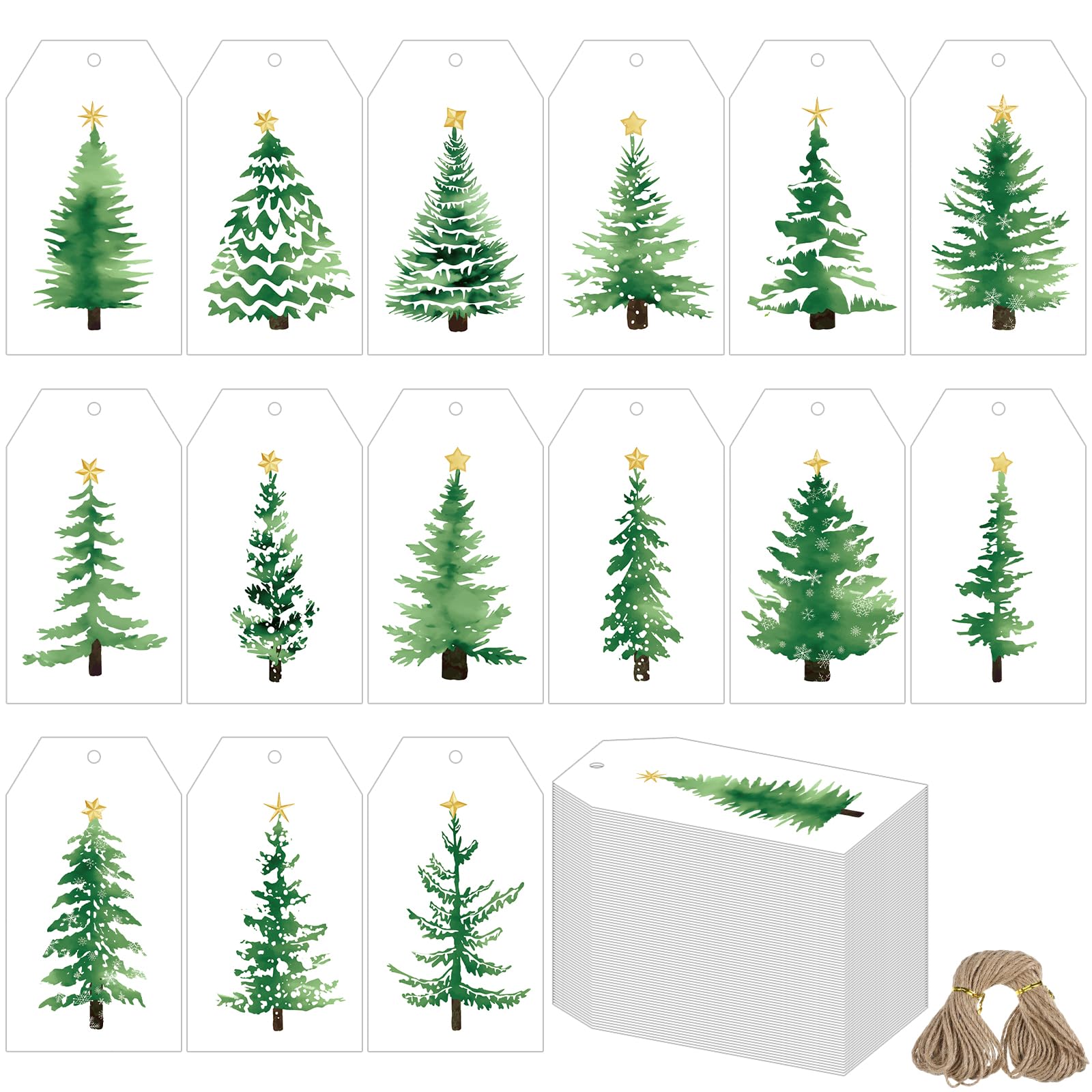 Amazon.com: Watersay 240 Pcs Watercolor Christmas Tree Gift Tag ...