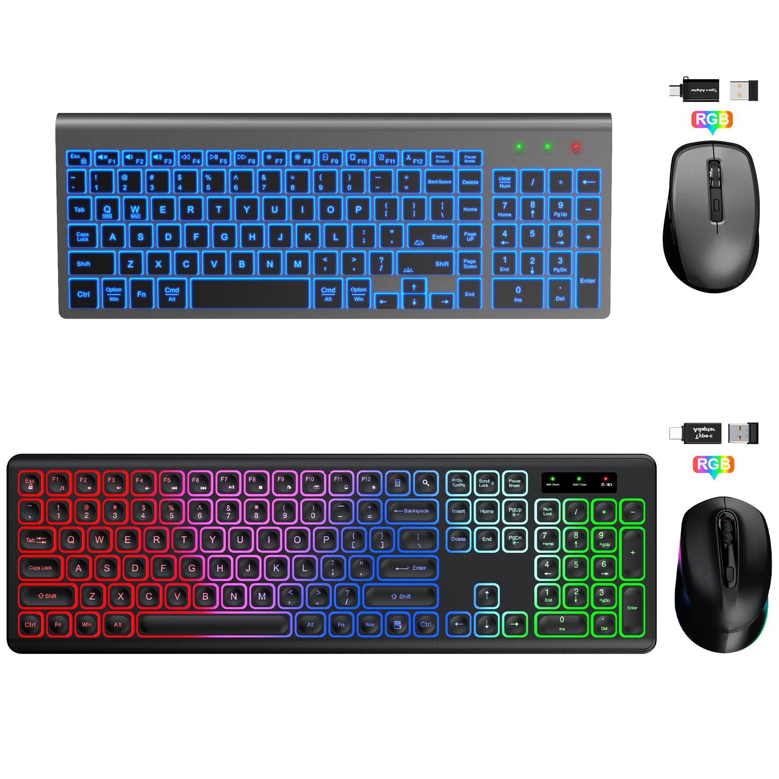 Amazon.com: SABLUTE 2 Pack Light up Wireless Keyboard and Mouse Combo ...