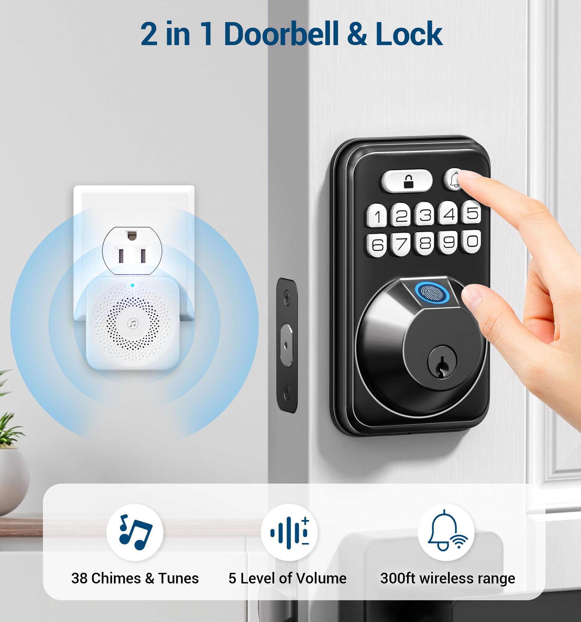 Snapklik.com : TEEHO 2 In 1 Fingerprint & Doorbell Keyless Entry Door Lock