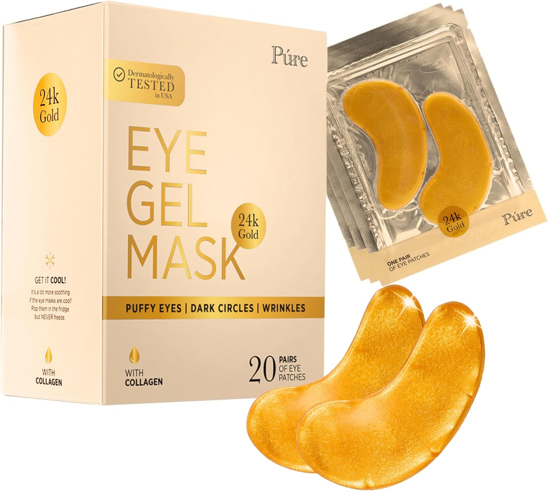 Amazon.com : PÚRE 24k Gold Under Eye Mask, Reduce Puffy Eyes, Wrinkles ...