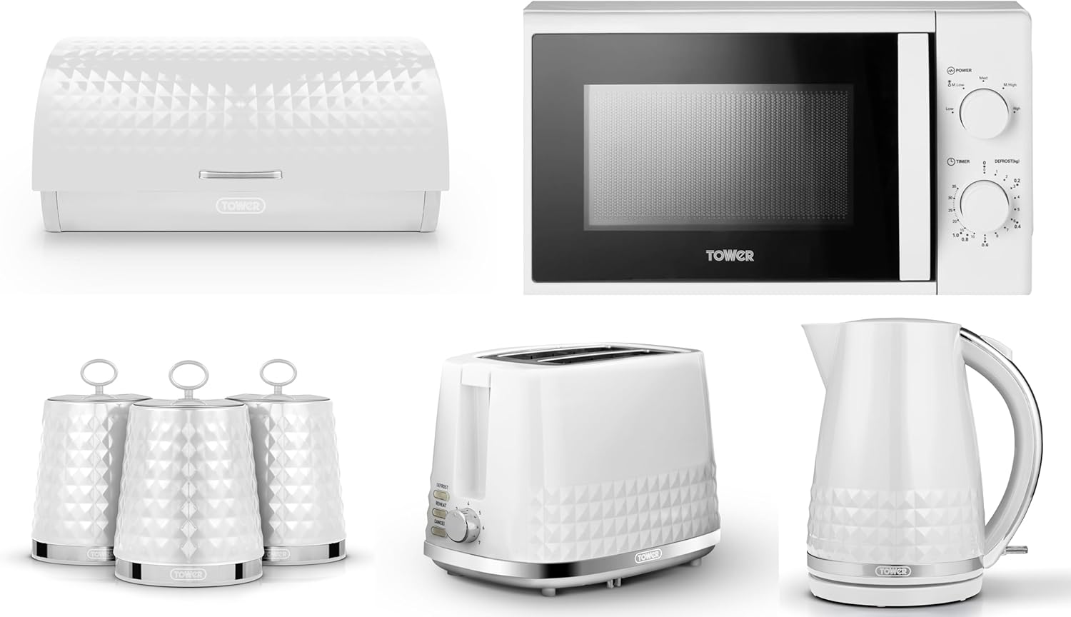 Tower Solitaire White 1.5L 3KW Jug Kettle, 2 Slice Toaster, T24034WHT ...