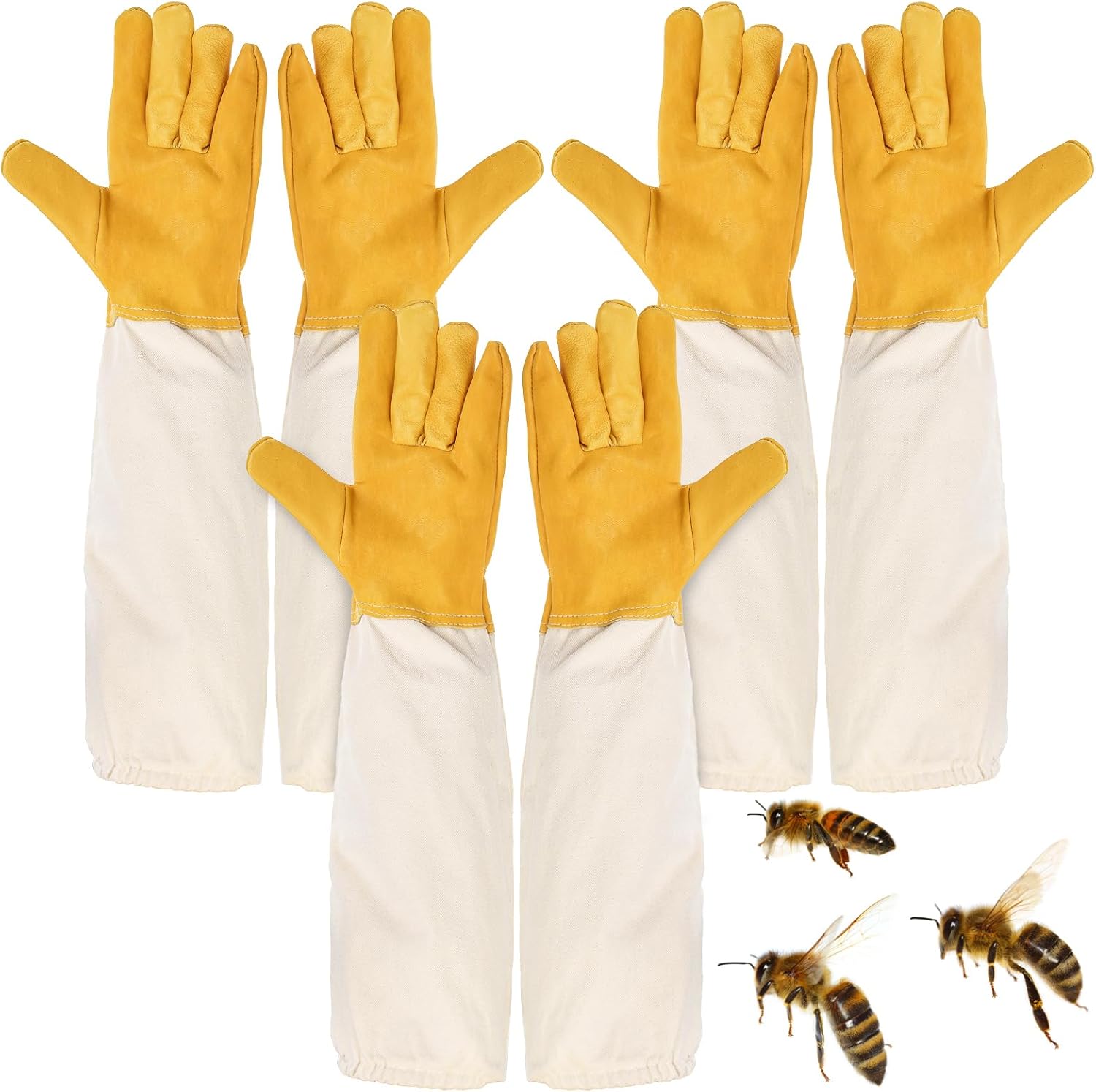 Amazon.com: Lawei 3 Pairs Beekeeping Gloves, Goatskin Leather Beekeeper ...