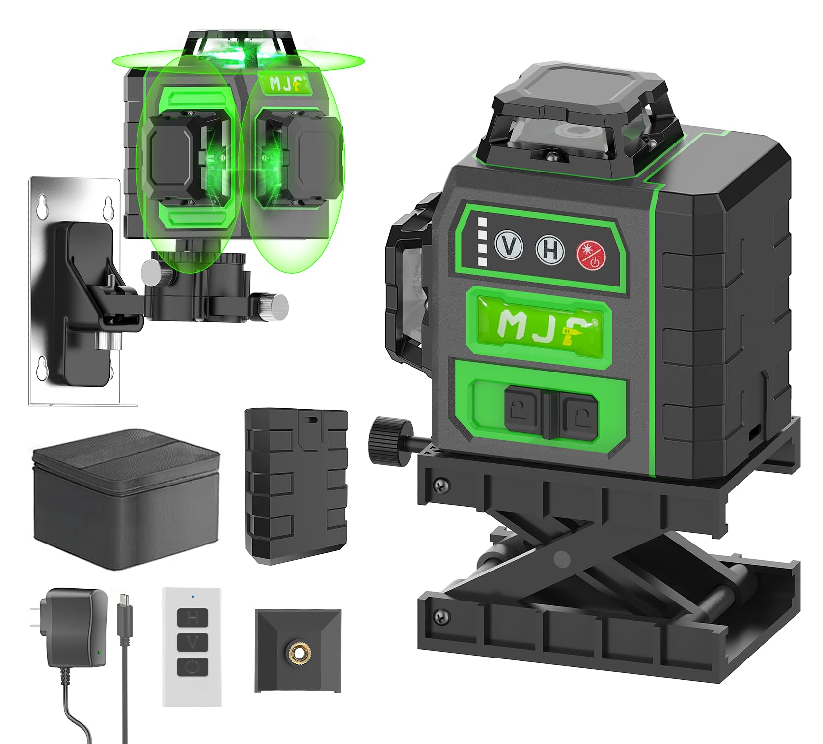 MJF Laser Level, 12 Green Cross Line, Pocket Size, 3D Lasers with ...