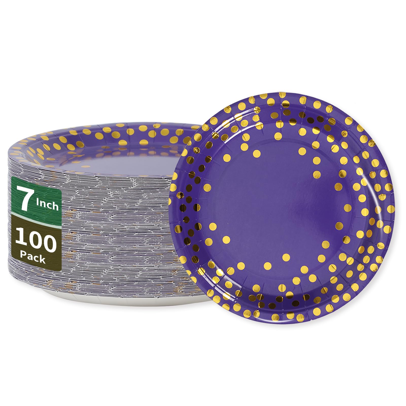 Amazon.com: CENLBJ Purple and Gold Paper Plates,7INCH Purple Dessert ...