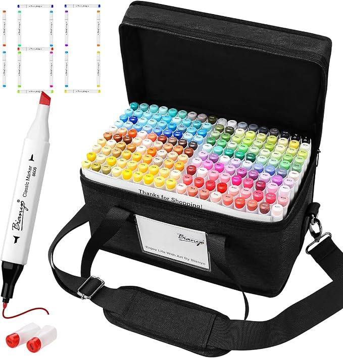 Amazon.com: Bianyo 180 Colors Alcohol Markers Set, Fine & Chisel Dual ...