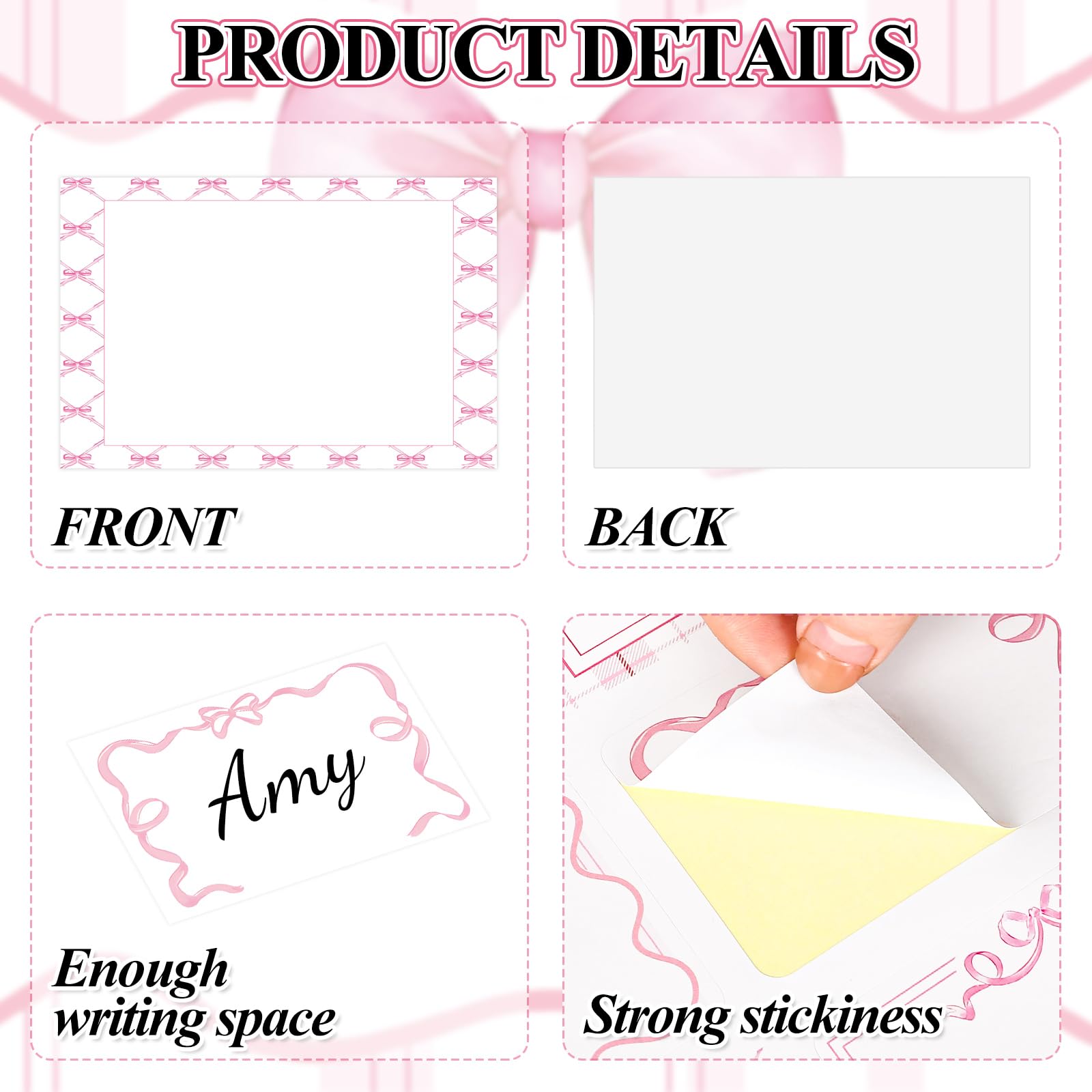 Snapklik.com : 180Pcs Pink Bow Name Tag Stickers Pretty Bowknot ...