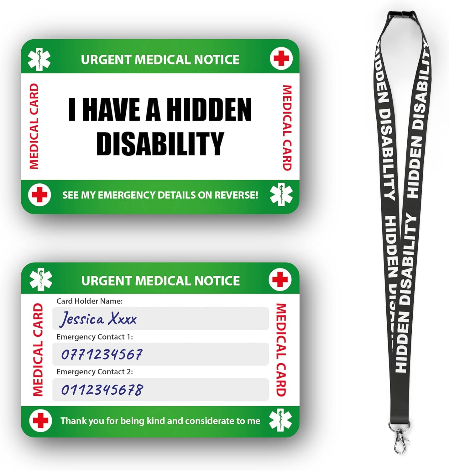 Hidden Disability Medical Alert Card, Medical Emergency Contact Card ...