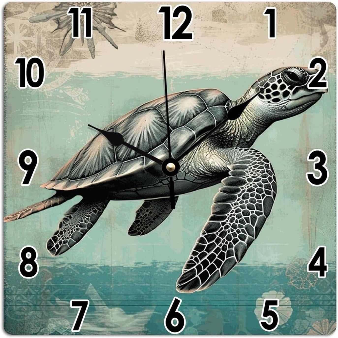 Vinisong 10x10in Rustic Clock for Wall Coastal Watercolor Sea Turtle ...