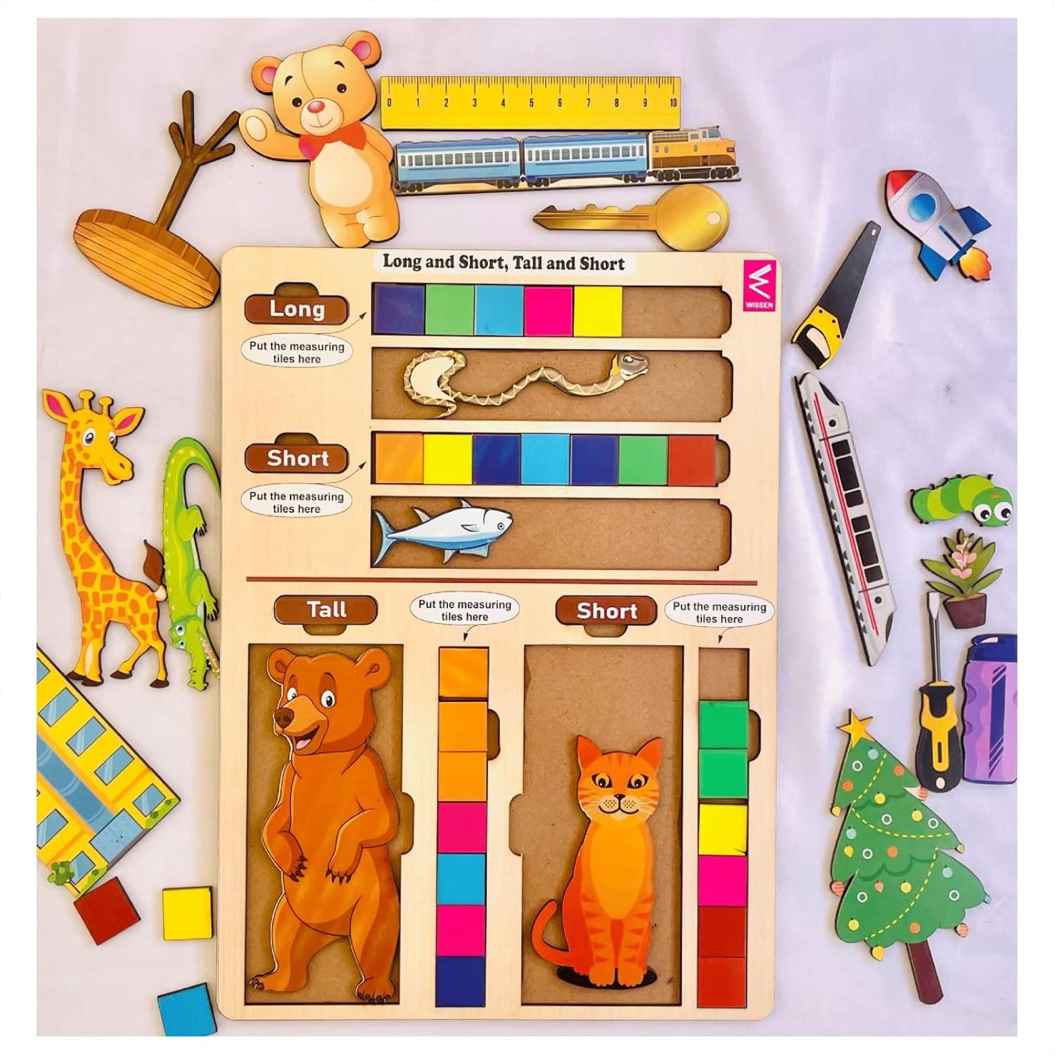 Buy Tall and Short, Long and Short Learning Activity Wooden Game- 12 * ...