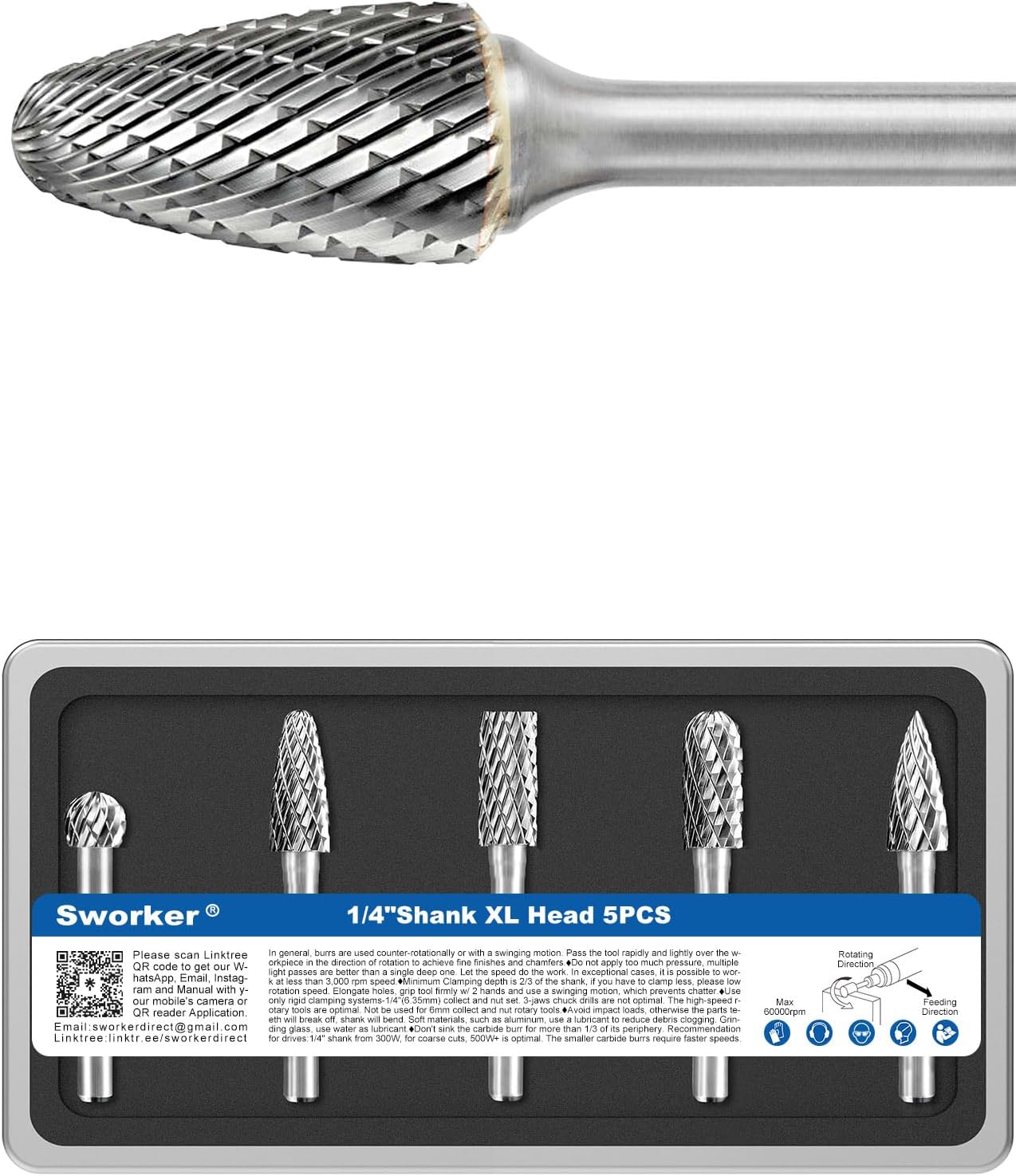 Amazon.com: EZARC Tungsten Carbide Rotary Burr Bit, SE-5 Ball Double ...