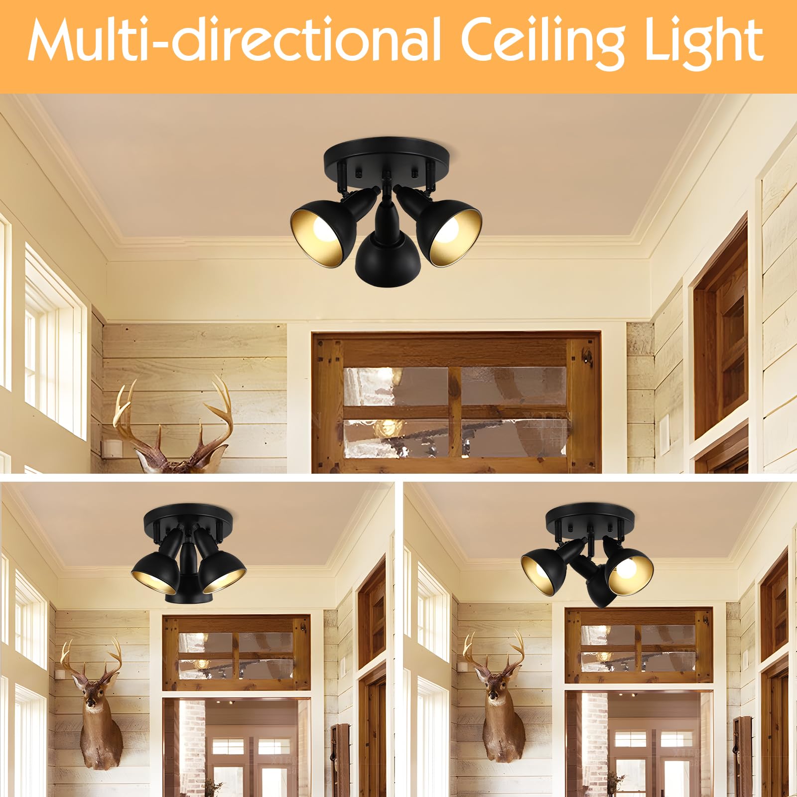 Snapklik.com : SEEBLEN Industrial Flush Mount Ceiling Light, Adjustable ...
