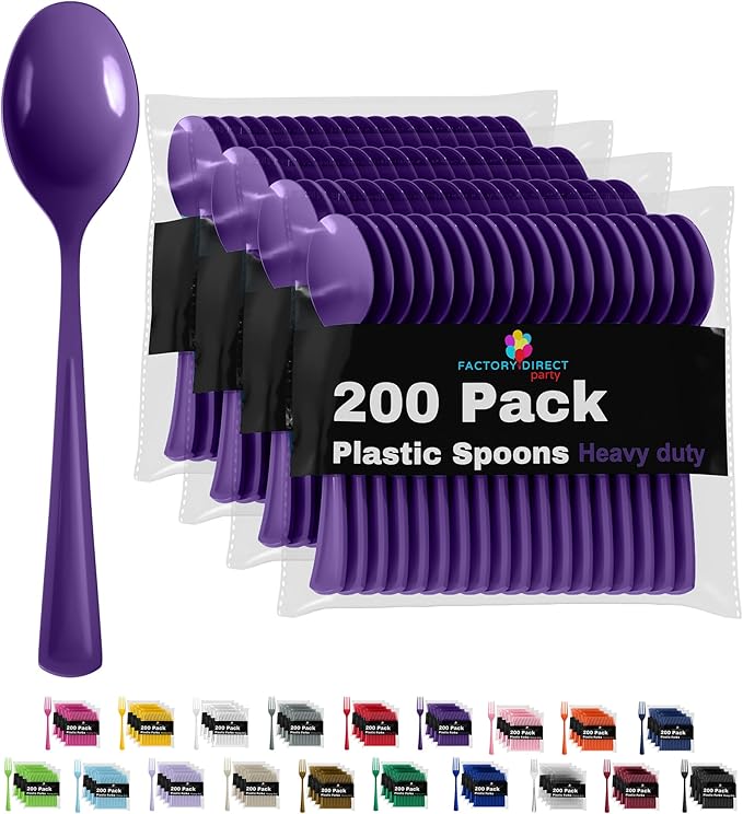 Amazon.com: Party Solids Purple Plastic Spoons 200 Pieces Purple Spoons ...