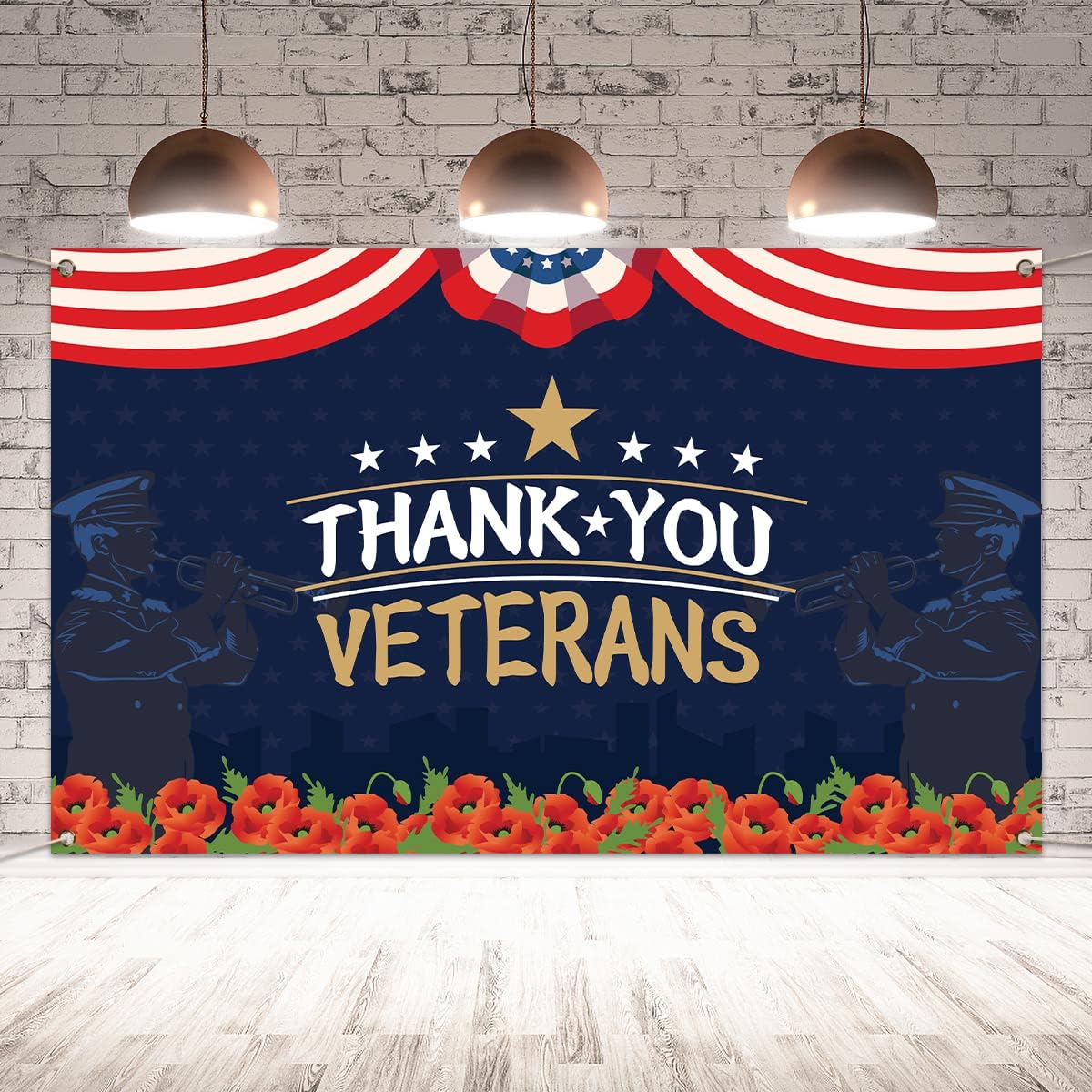 Amazon.com : Veterans Day Backdrop Thank You Veterans Banner Patriotic ...