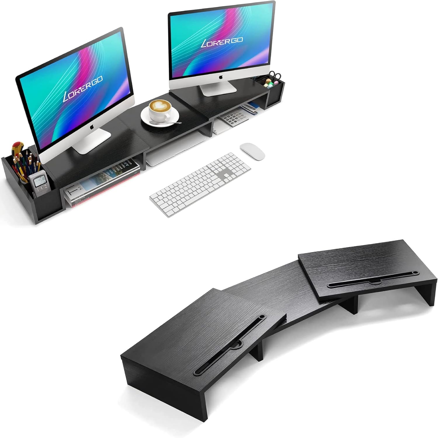 Amazon.com: LORYERGO Dual Monitor Stand with Drawer, Dual Monitor Riser ...