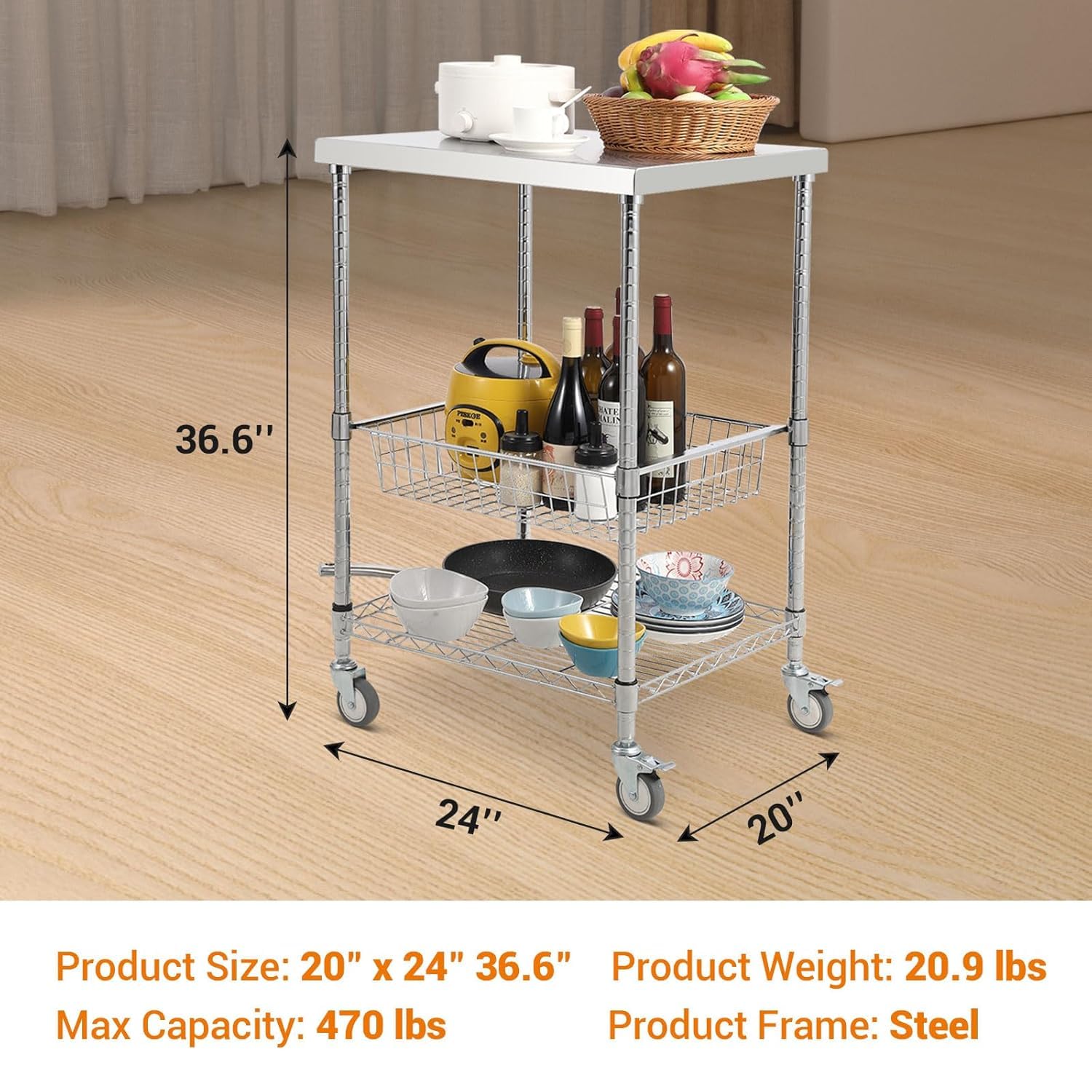 Snapklik.com : 3-Tier Kitchen Utility Cart