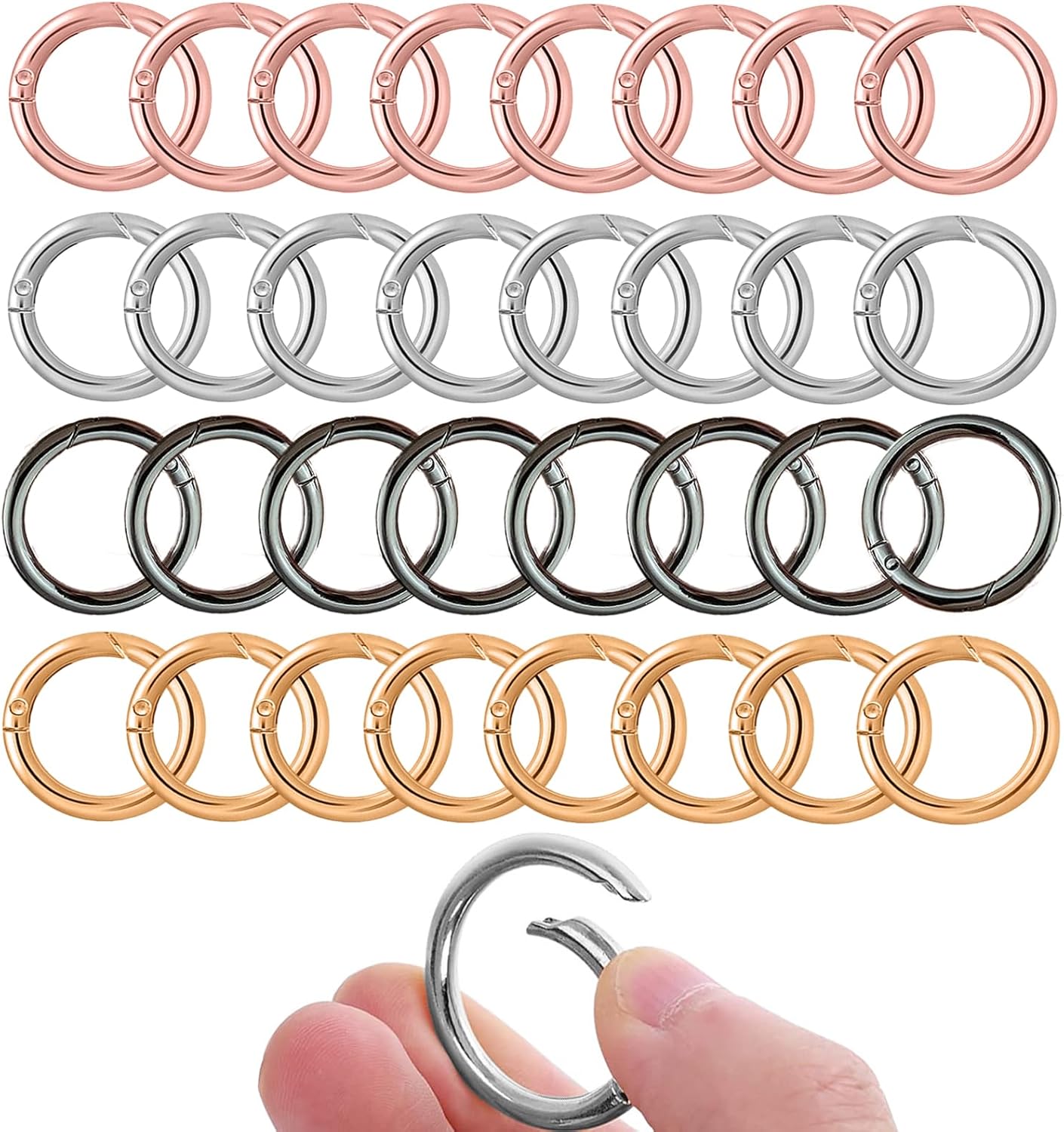 Pack of 32 Key Ring Rings Round Carabiner 28 mm Round Carabiner Hook O ...
