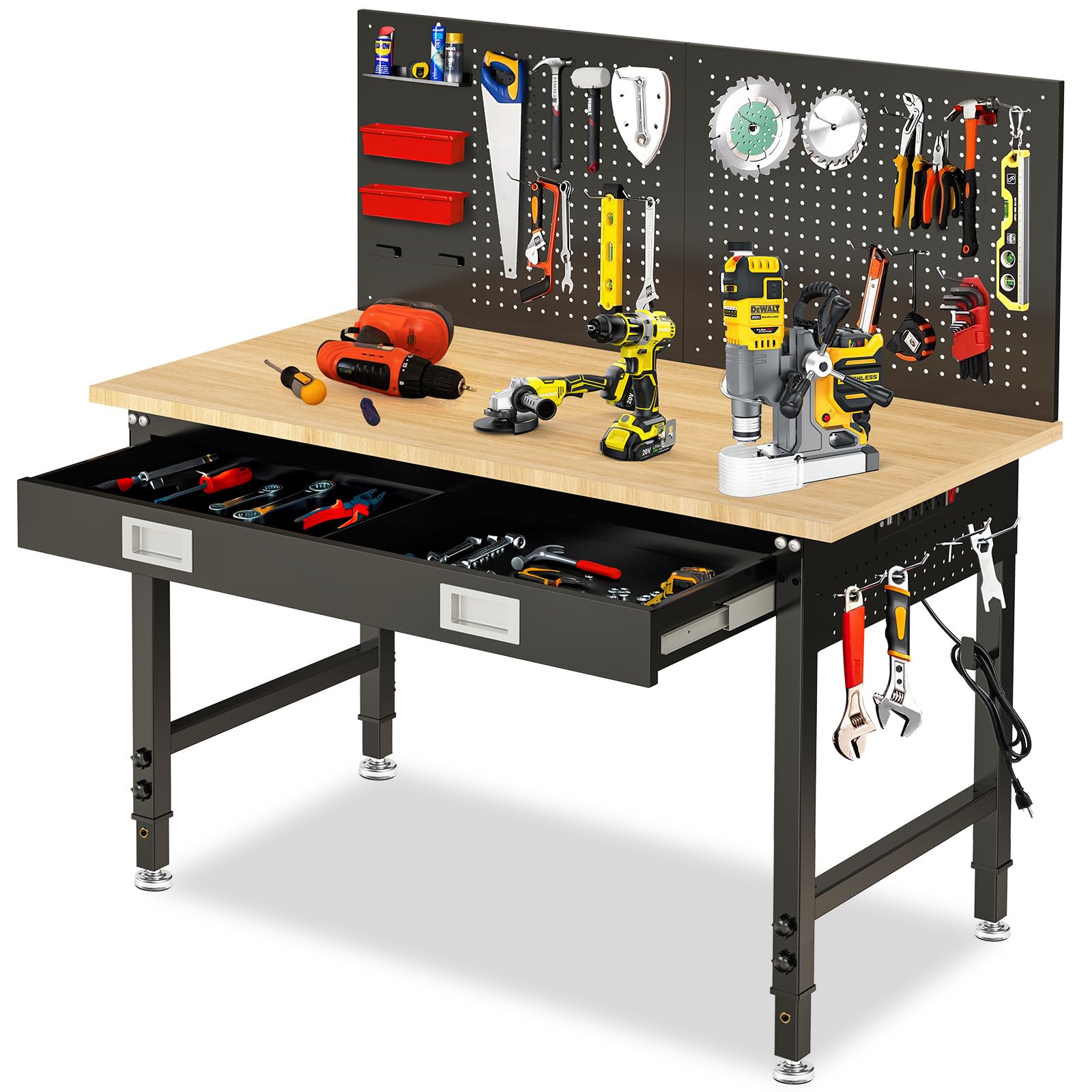MUWOOD 48" Workbench with Drawers, Adjustable Height Work Bench 2000 ...