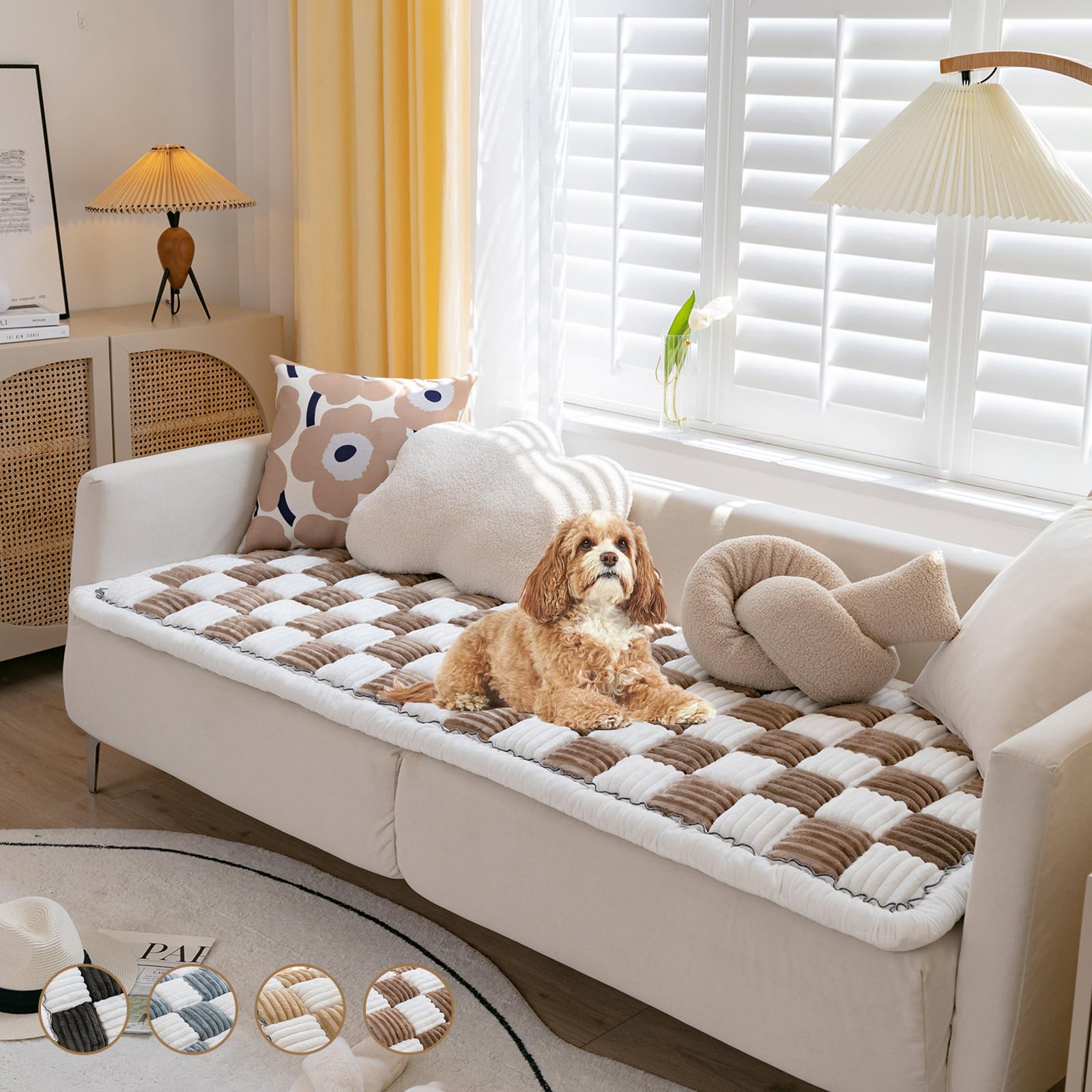 Thicken Plaid Sofa Cover 1 2 3 Seater, Universal Flannel Super Soft Non ...