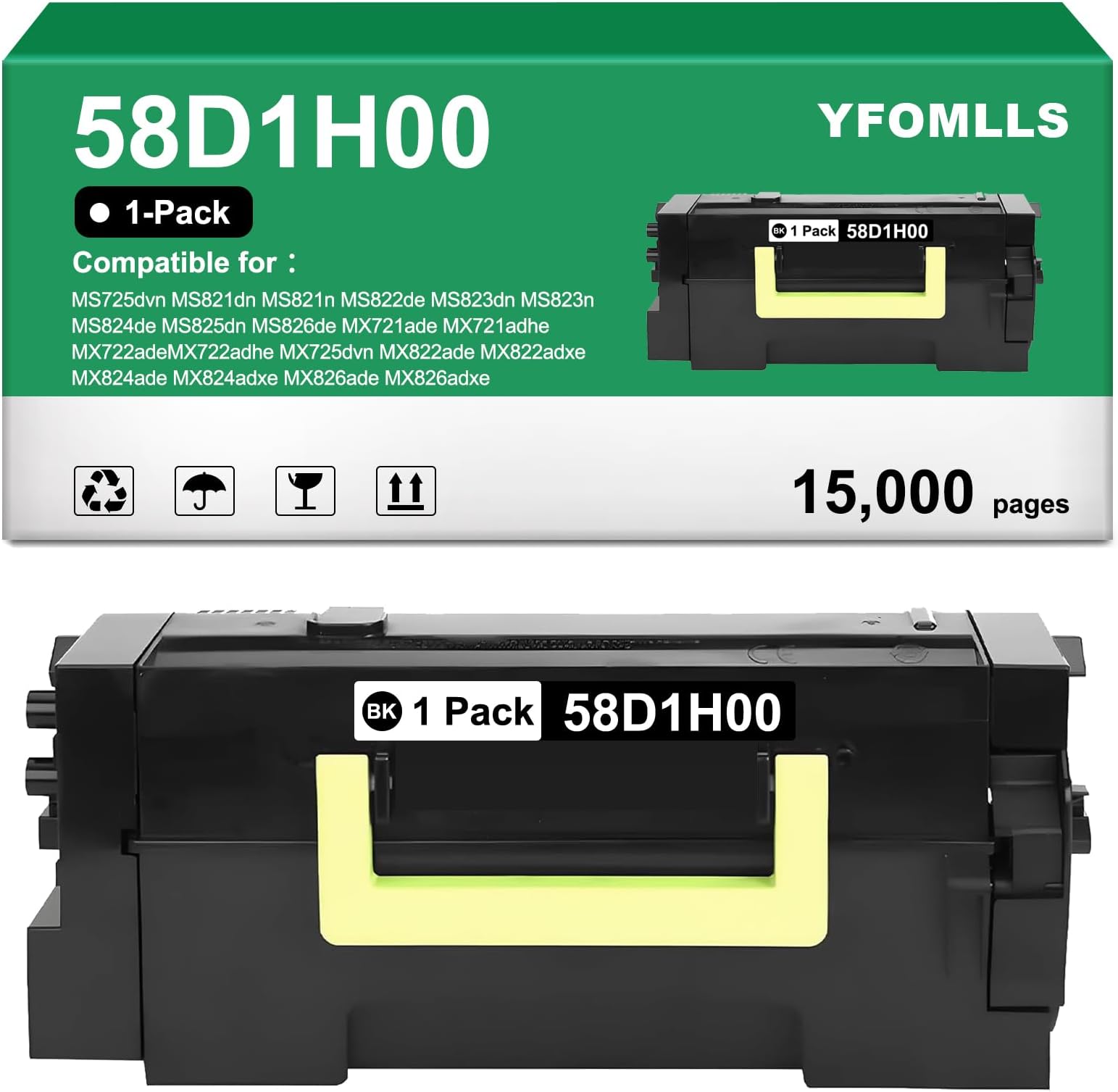 Amazon.com: Lexmark 58D1H00 Black High Yield Return Program Toner ...